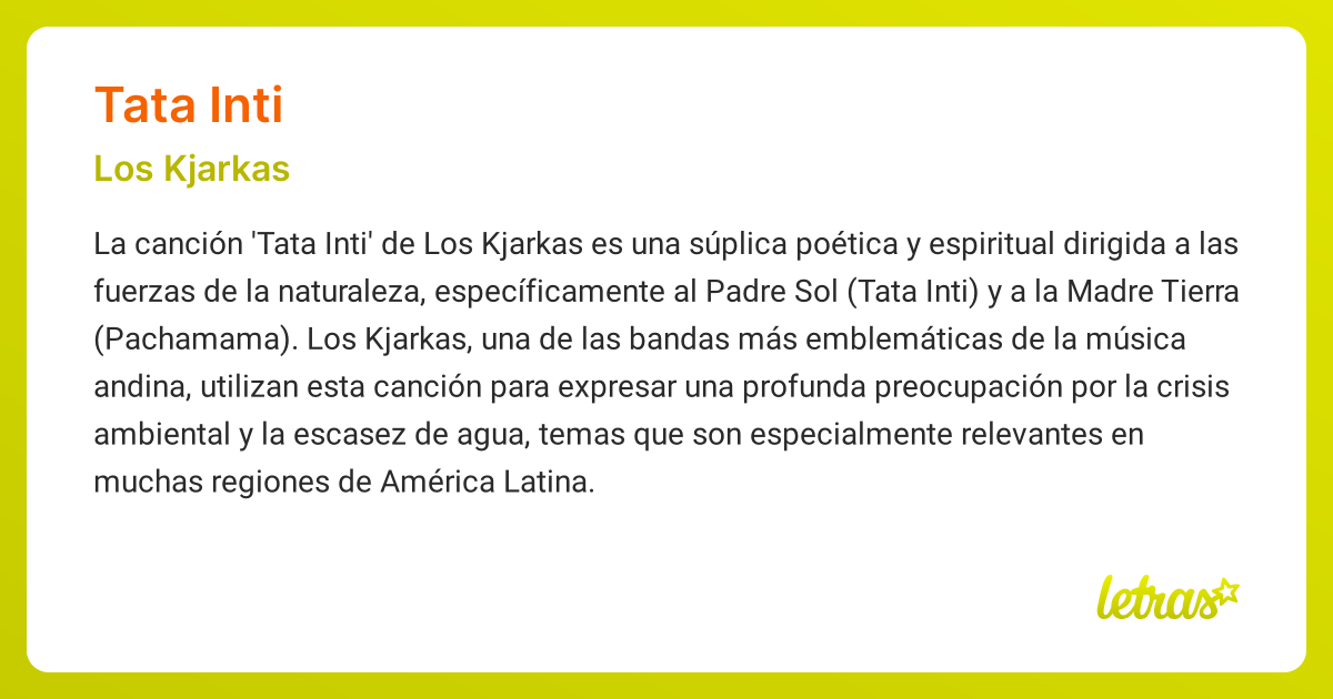 Significado de la canción TATA INTI (Los Kjarkas) - LETRAS.COM