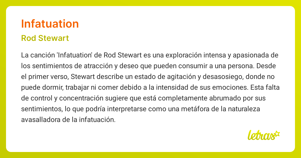 Significado de la canción INFATUATION (Rod Stewart) - LETRAS.COM