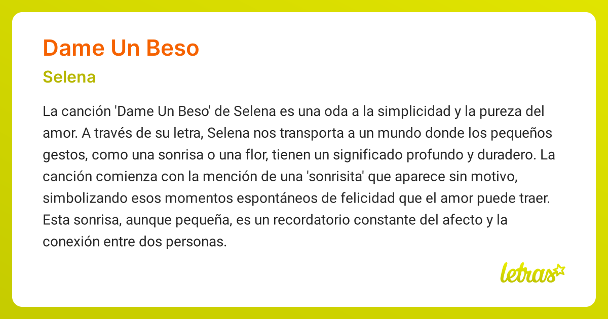 Significado de la canción DAME UN BESO (Selena) - LETRAS.COM