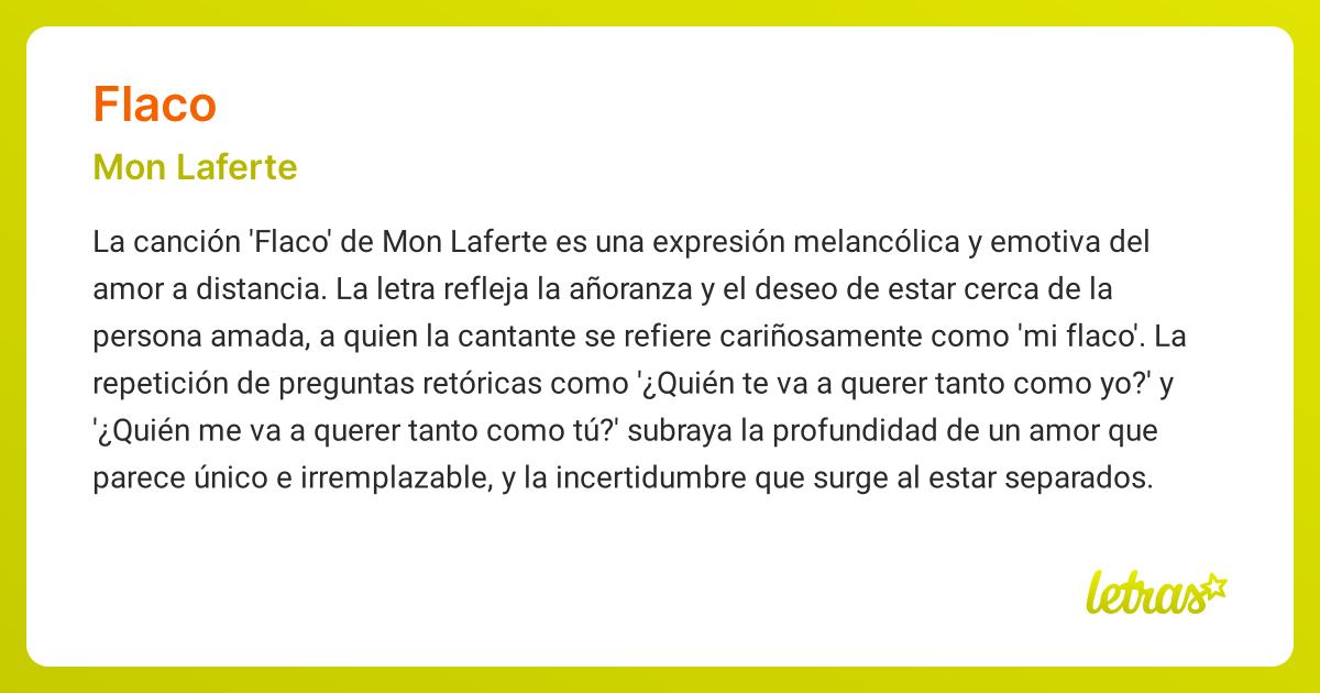 Significado de la canción FLACO (Mon Laferte) - LETRAS.COM