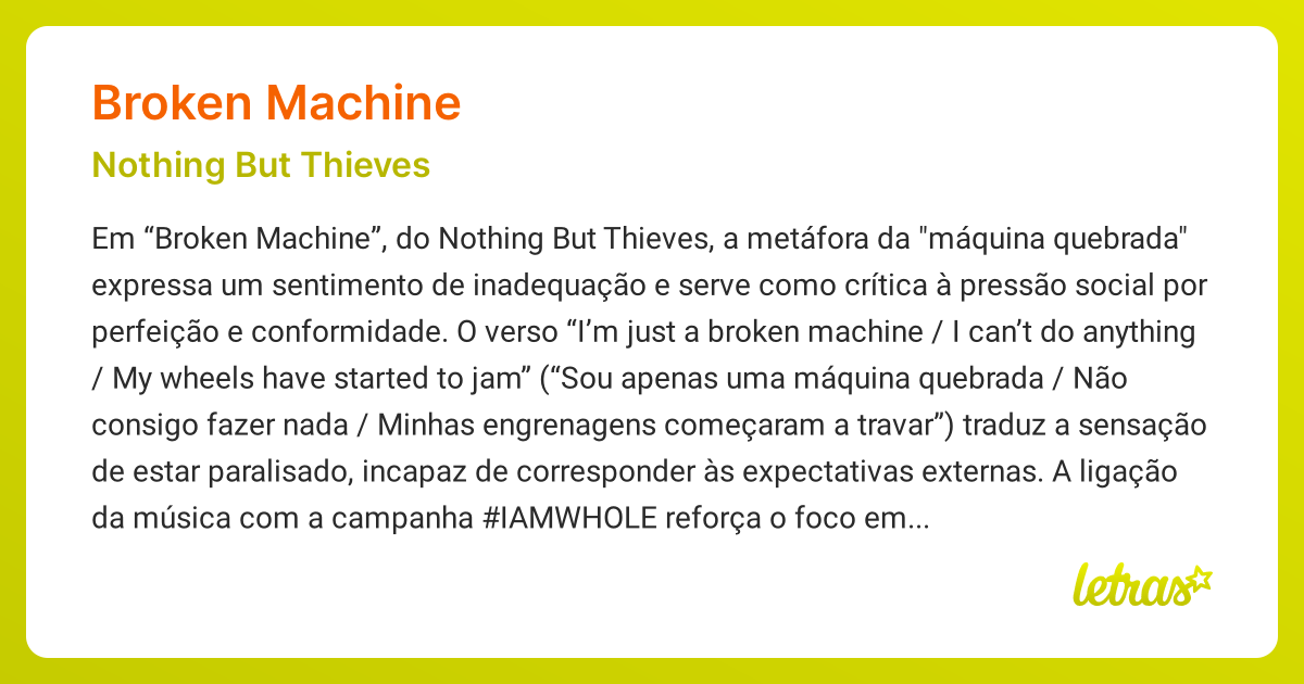 Significado da música BROKEN MACHINE (Nothing But Thieves) - LETRAS.MUS.BR