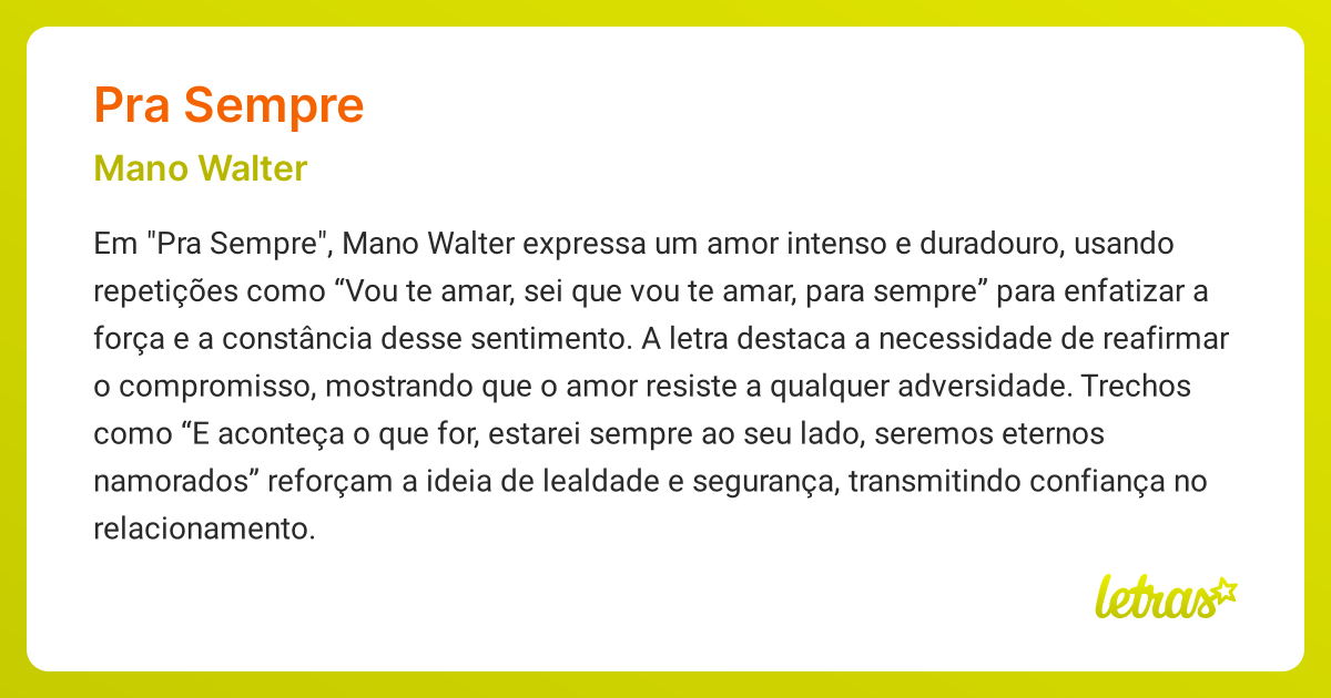 Significado da música PRA SEMPRE (Mano Walter) - LETRAS.MUS.BR