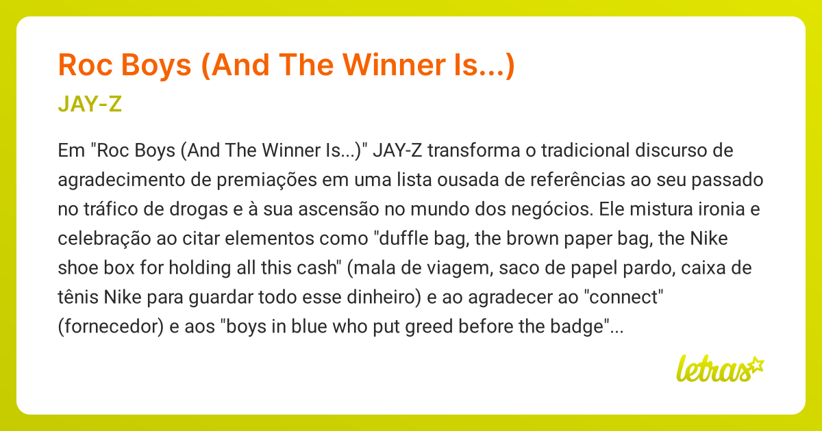 Significado da música Roc Boys (And The Winner Is...) (JAY-Z) - LETRAS ...