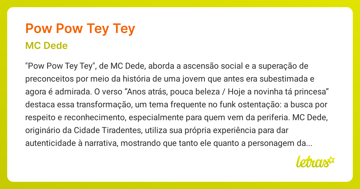 Significado da música POW POW TEY TEY (MC Dede) - LETRAS.MUS.BR