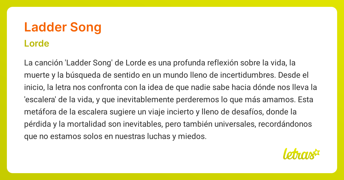 Significado de la canción LADDER SONG (Lorde) - LETRAS.COM