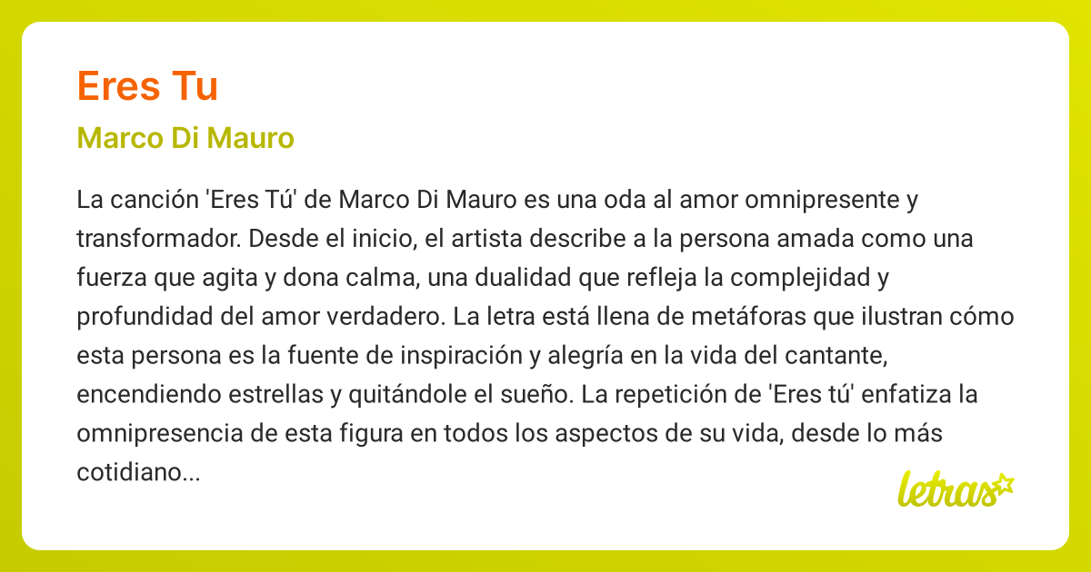 Significado de la canción ERES TU (Marco Di Mauro) - LETRAS.COM