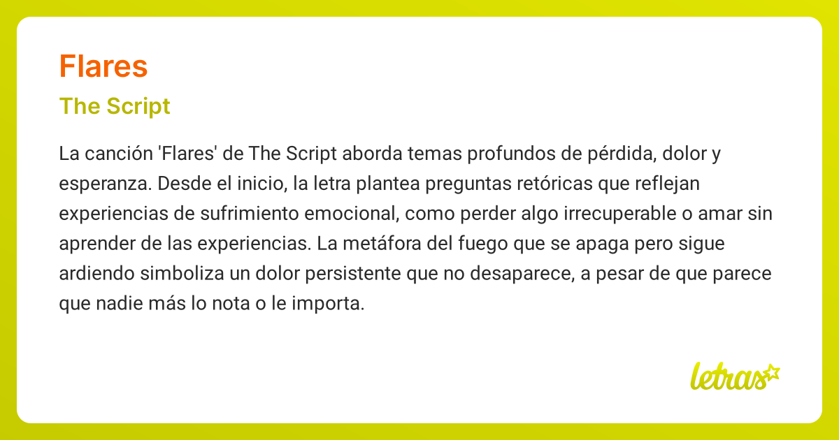 Significado de la canción FLARES (The Script) - LETRAS.COM