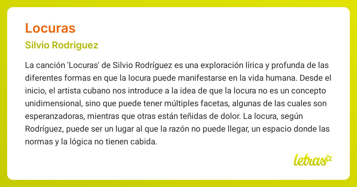 Significado de la canción LOCURAS (Silvio Rodriguez) - LETRAS.COM