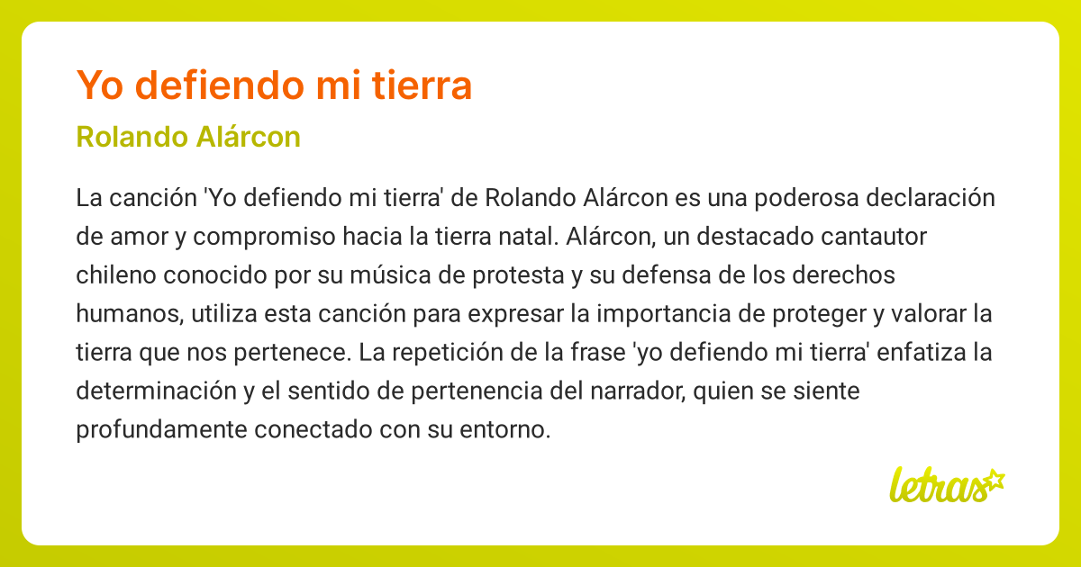 Significado de la canción YO DEFIENDO MI TIERRA (Rolando Alárcon ...