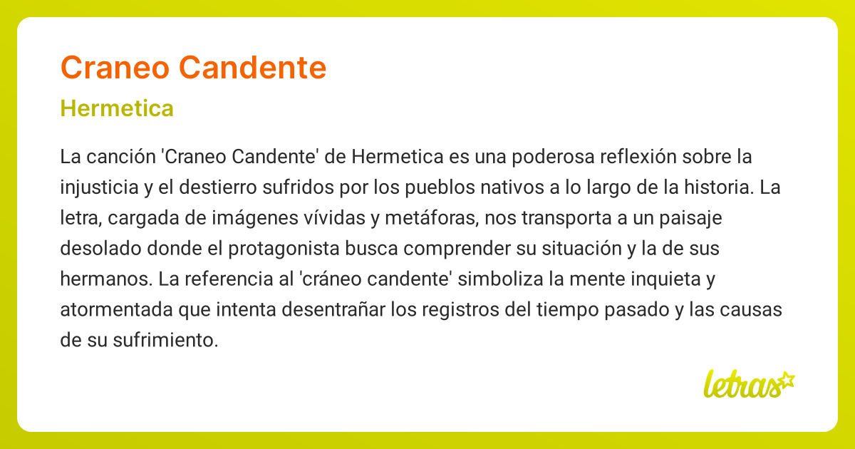 Significado de la canción CRANEO CANDENTE (Hermetica) - LETRAS.COM