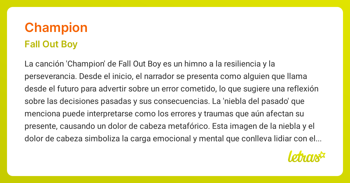 Significado de la canción CHAMPION (Fall Out Boy) - LETRAS.COM