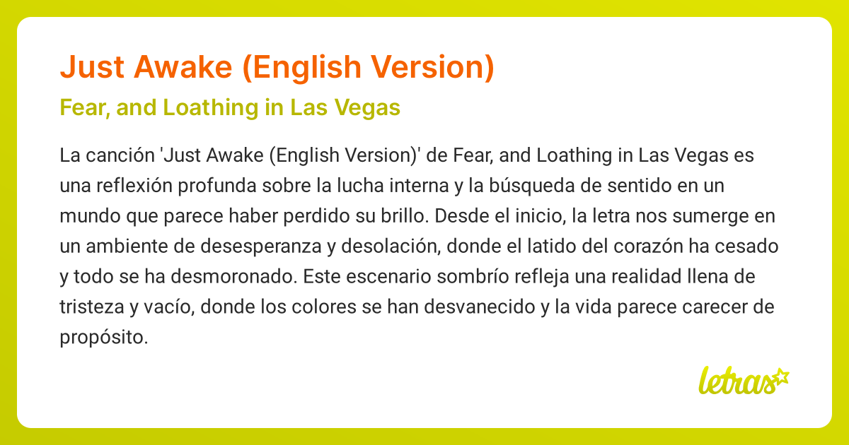 Significado de la canción JUST AWAKE (ENGLISH VERSION) (Fear, and ...