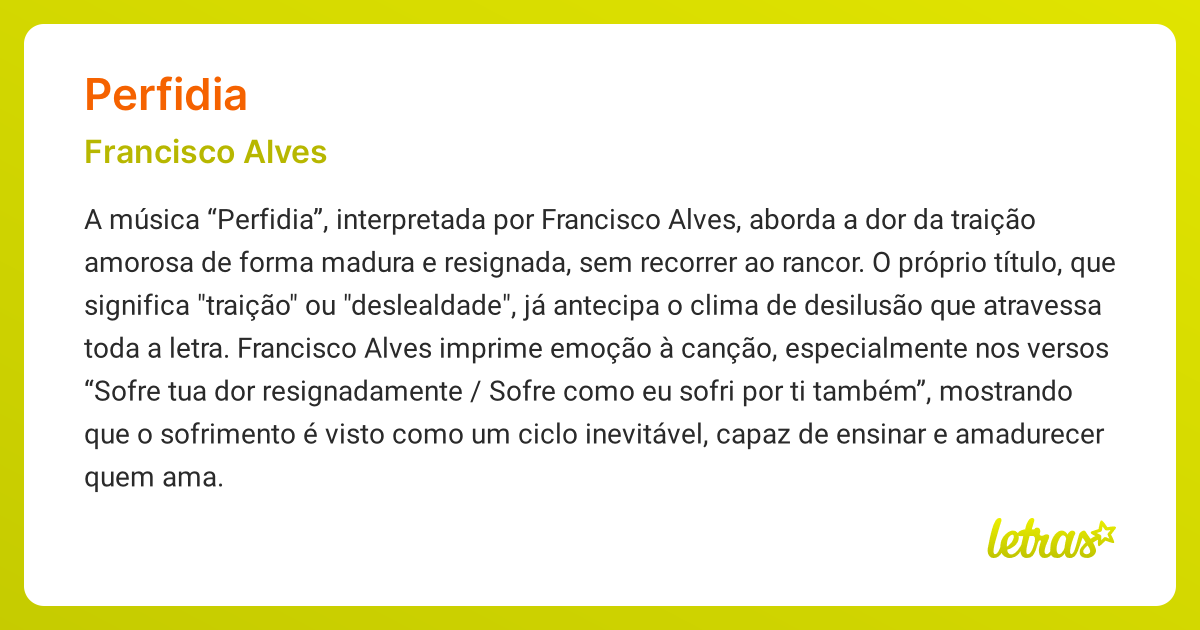 Significado da música PERFIDIA (Francisco Alves) - LETRAS.MUS.BR