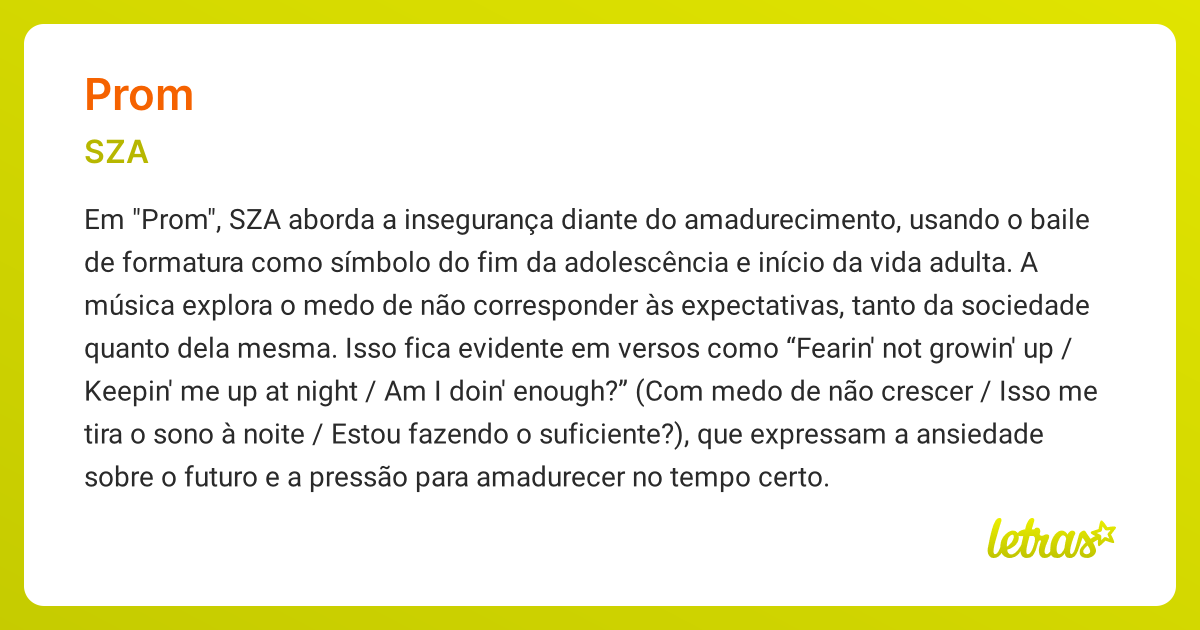 Significado da música PROM (SZA) - LETRAS.MUS.BR