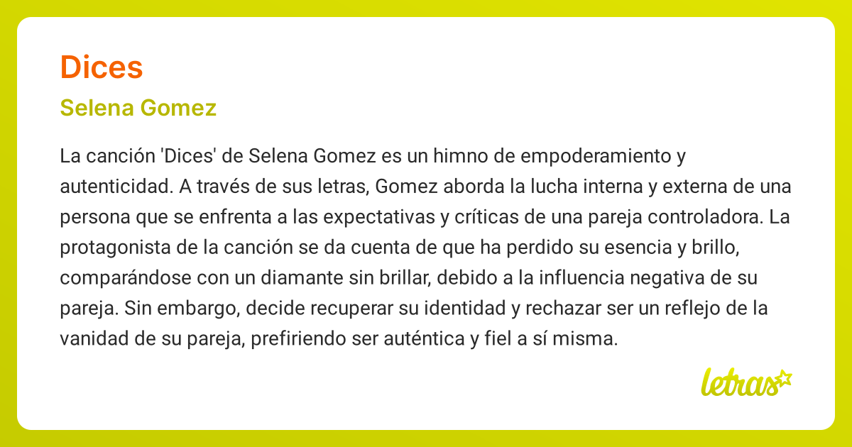 Significado de la canción DICES (Selena Gomez) - LETRAS.COM