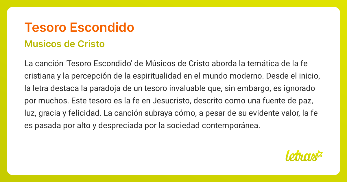 Significado de la canción TESORO ESCONDIDO (Musicos de Cristo) - LETRAS.COM