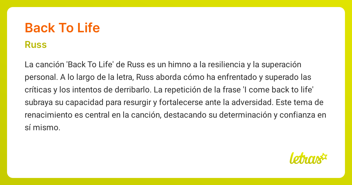 Significado de la canción BACK TO LIFE (Russ) - LETRAS.COM