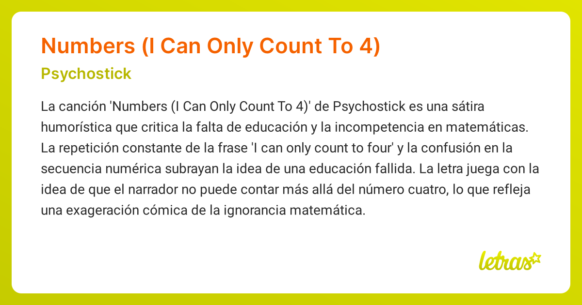 Significado de la canción Numbers (I Can Only Count To 4) (Psychostick ...