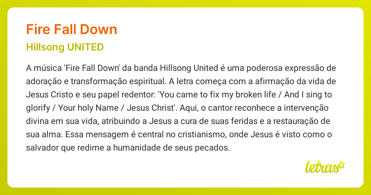 Significado da música FIRE FALL DOWN (Hillsong United) - LETRAS.MUS.BR