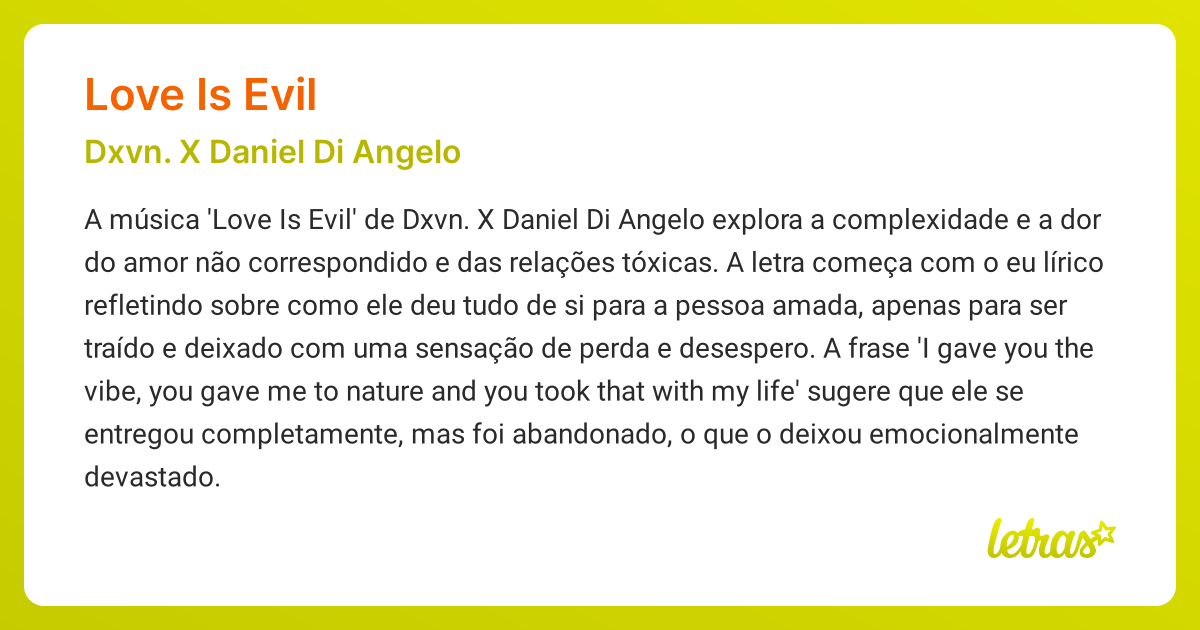 Significado da música LOVE IS EVIL (Dxvn. X Daniel Di Angelo) - LETRAS ...
