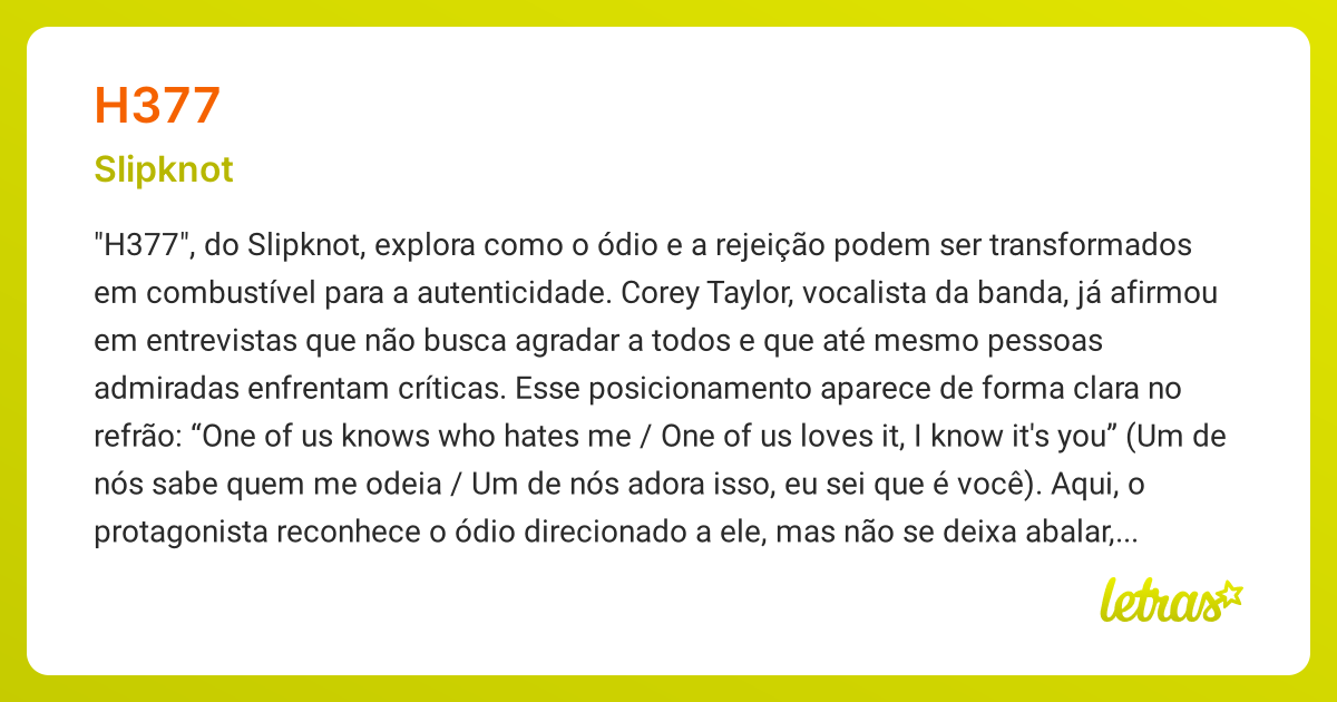 Significado da música H377 (Slipknot) - LETRAS.MUS.BR