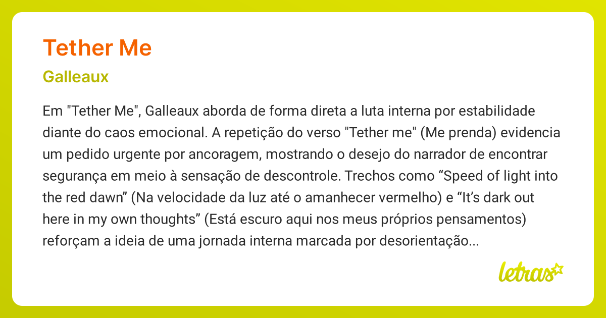 Significado da música TETHER ME (Galleaux) - LETRAS.MUS.BR