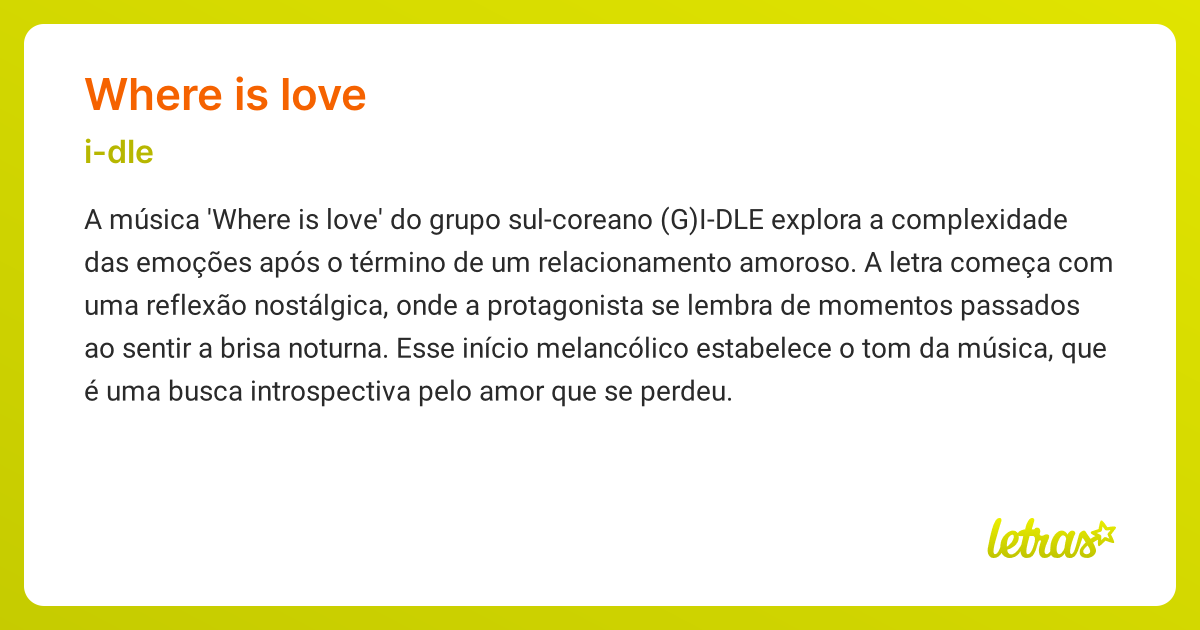 Significado da música WHERE IS LOVE (i-dle) - LETRAS.MUS.BR