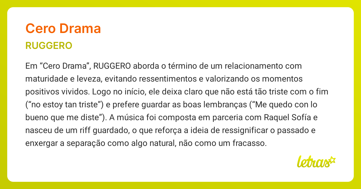 Significado da música CERO DRAMA (RUGGERO) - LETRAS.MUS.BR