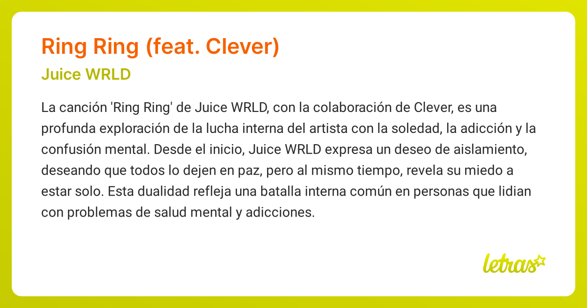 Significado de la canción RING RING (FEAT. CLEVER) (Juice WRLD ...