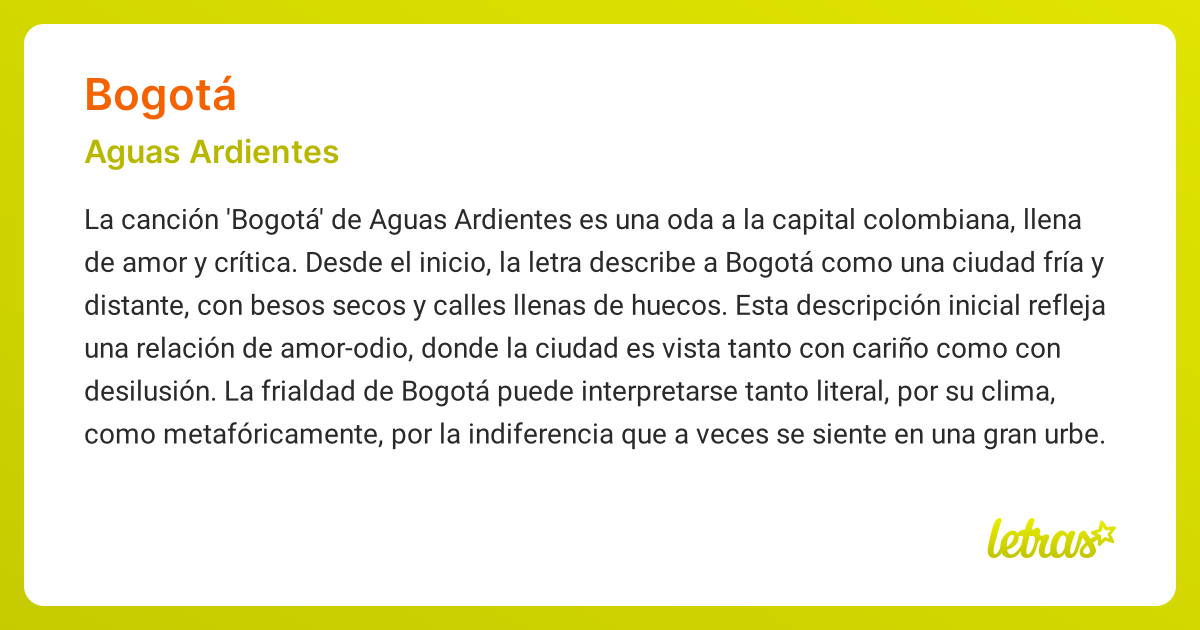 Significado de la canción BOGOTÁ (Aguas Ardientes) - LETRAS.COM