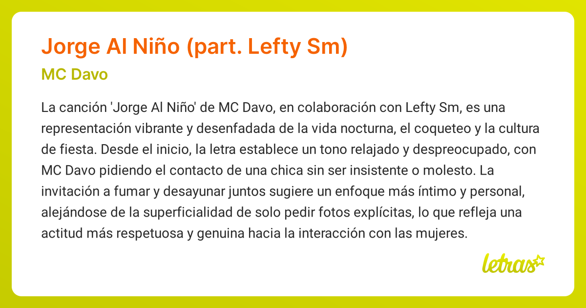 Significado de la canción Jorge Al Niño (part. Lefty Sm) (MC Davo ...