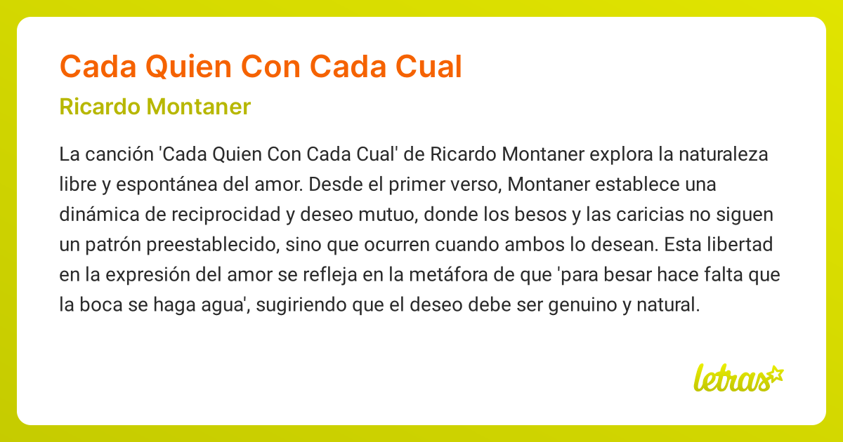 Significado de la canción CADA QUIEN CON CADA CUAL (Ricardo Montaner ...
