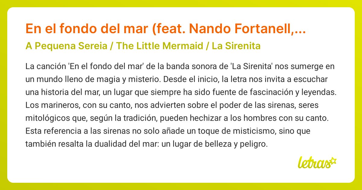 Significado de la canción En el fondo del mar (feat. Nando Fortanell ...