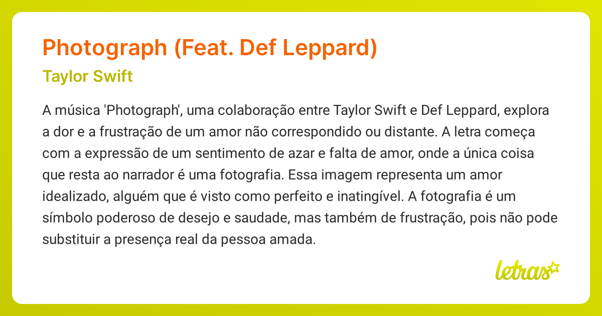Significado da música PHOTOGRAPH (FEAT. DEF LEPPARD) (Taylor Swift ...