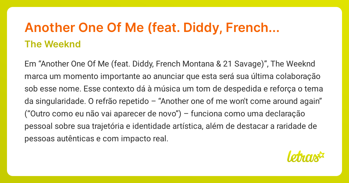 Significado da música Another One Of Me (feat. Diddy, French Montana ...