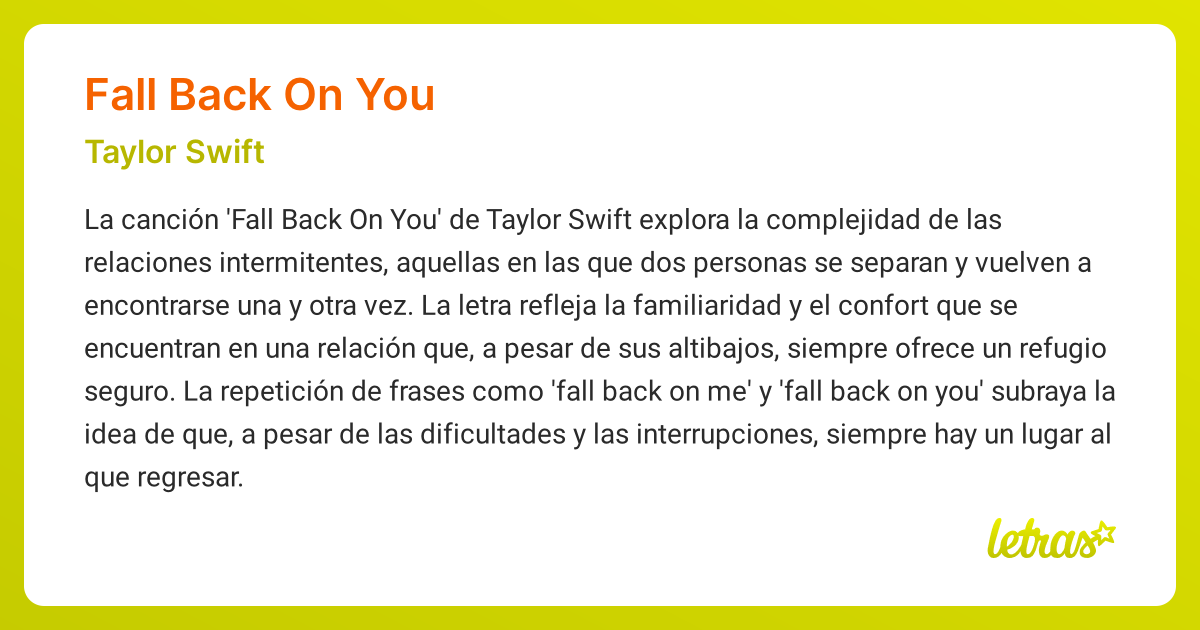 Significado de la canción FALL BACK ON YOU (Taylor Swift) - LETRAS.COM
