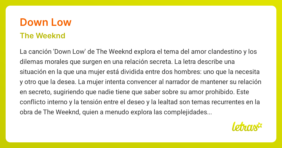 Significado de la canción DOWN LOW (The Weeknd) - LETRAS.COM