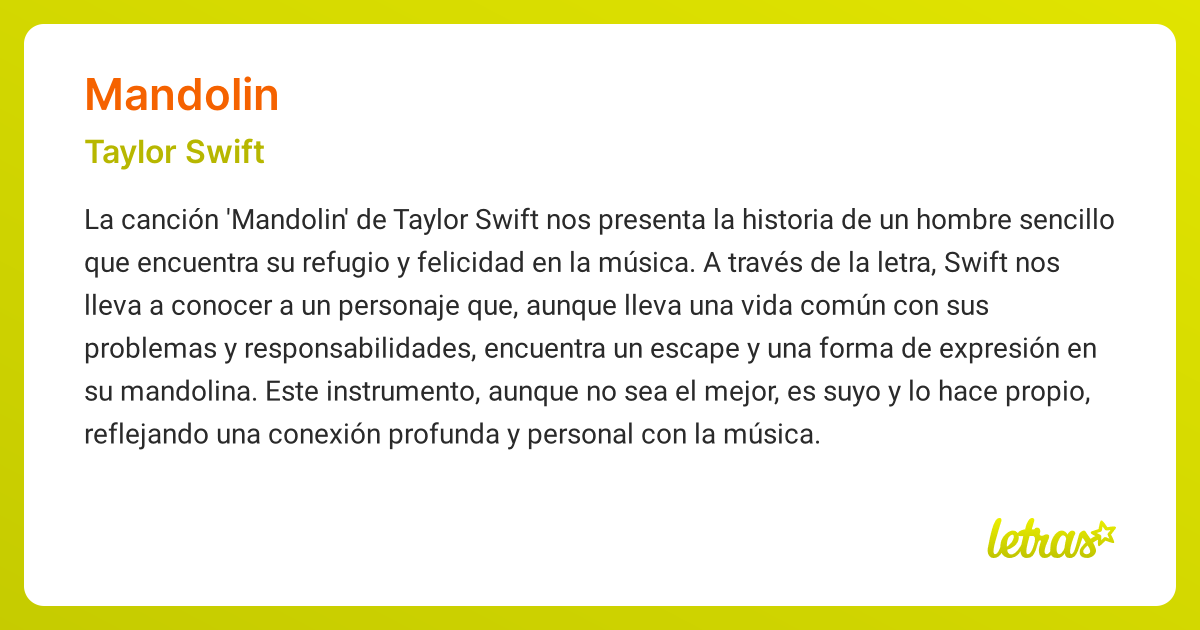 Significado de la canción MANDOLIN (Taylor Swift) - LETRAS.COM