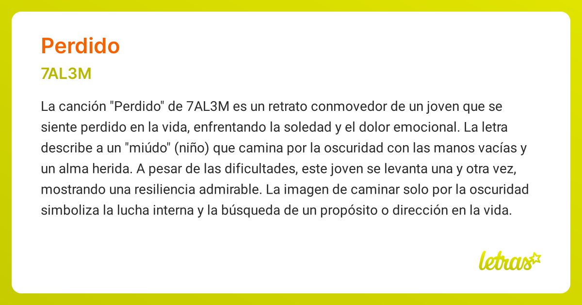 Significado de la canción PERDIDO (7AL3M) - LETRAS.COM