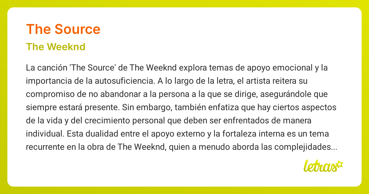 Significado de la canción THE SOURCE (The Weeknd) - LETRAS.COM