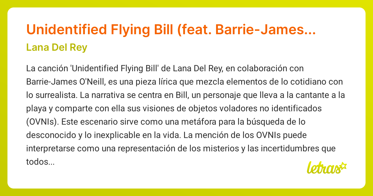 Significado de la canción Unidentified Flying Bill (feat. Barrie-James ...