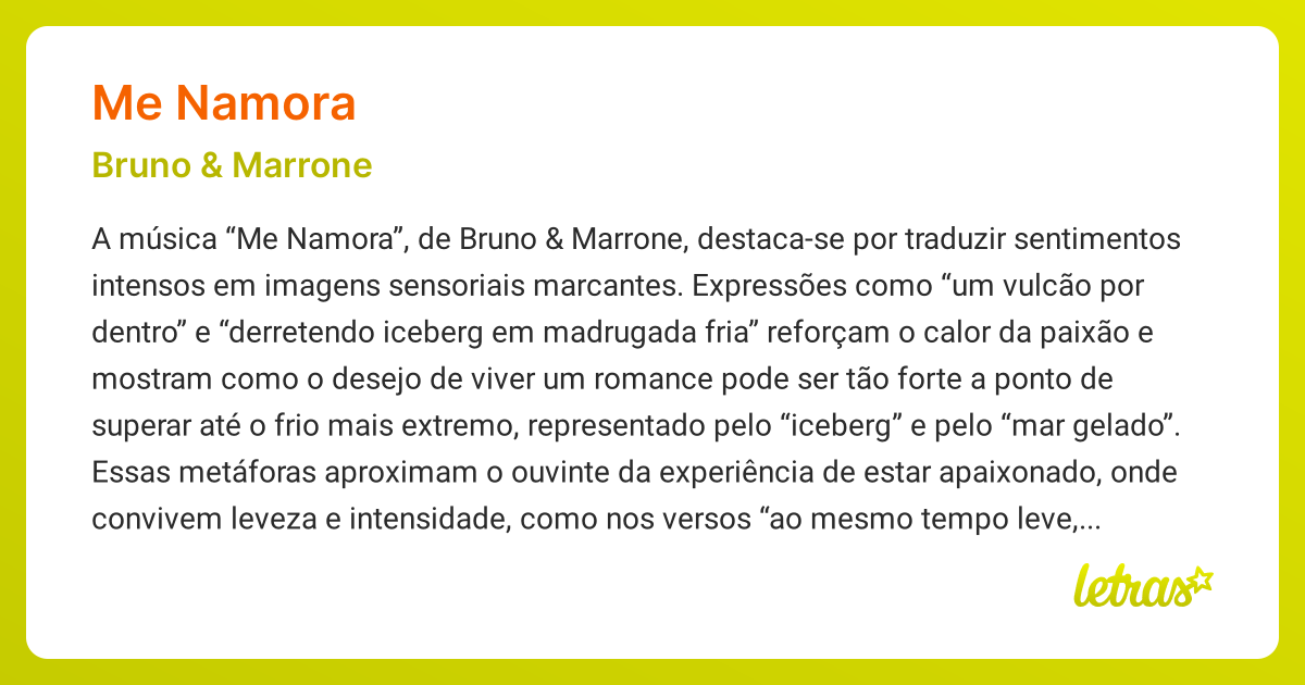 Significado da música ME NAMORA (Bruno & Marrone) - LETRAS.MUS.BR