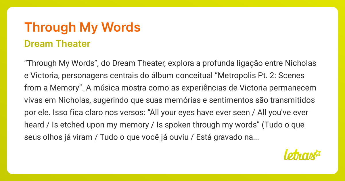 Significado da música THROUGH MY WORDS (Dream Theater) - LETRAS.MUS.BR