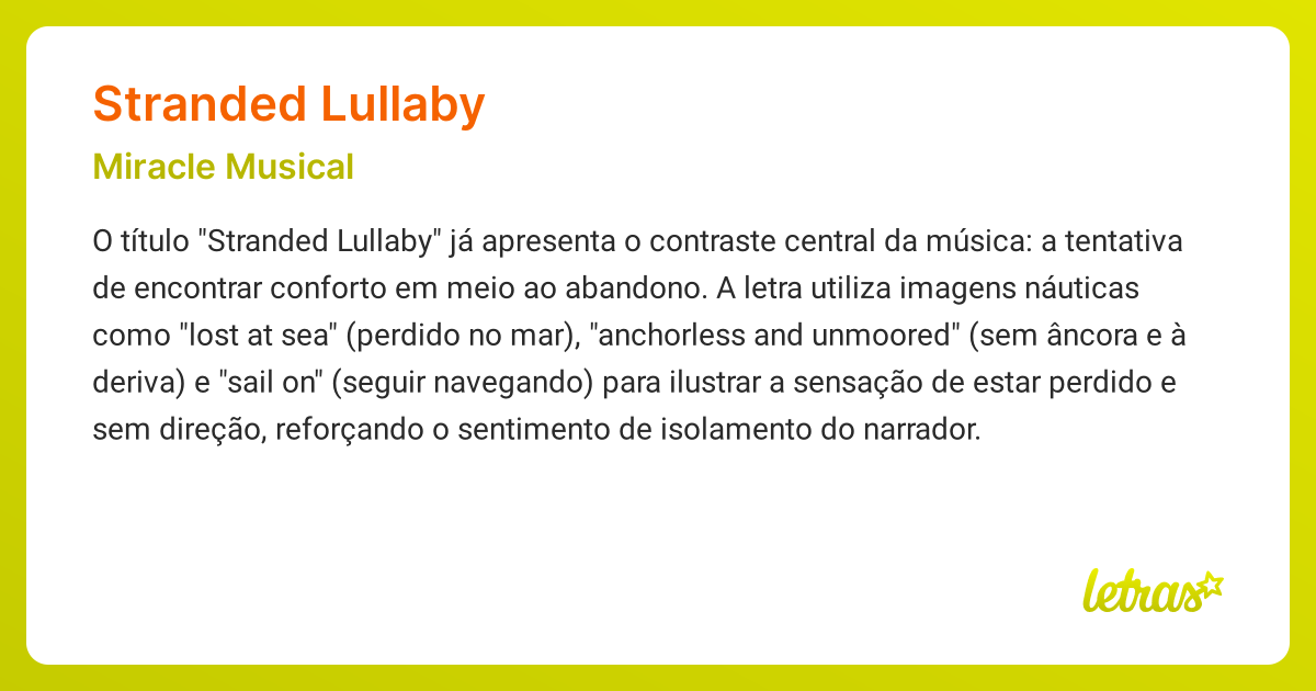 Significado da música STRANDED LULLABY (Miracle Musical) - LETRAS.MUS.BR