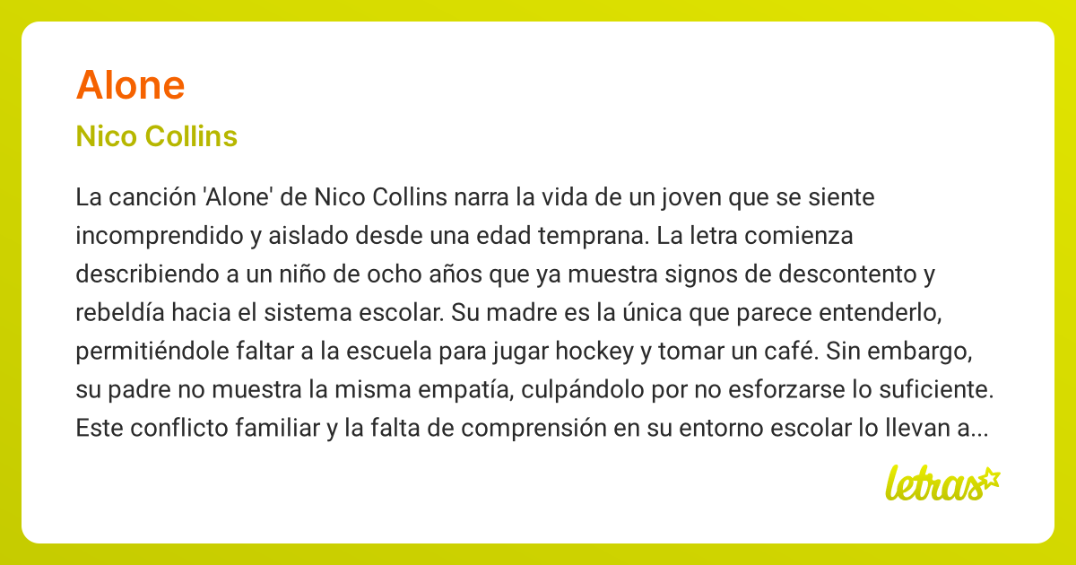 Significado de la canción ALONE (Nico Collins) - LETRAS.COM