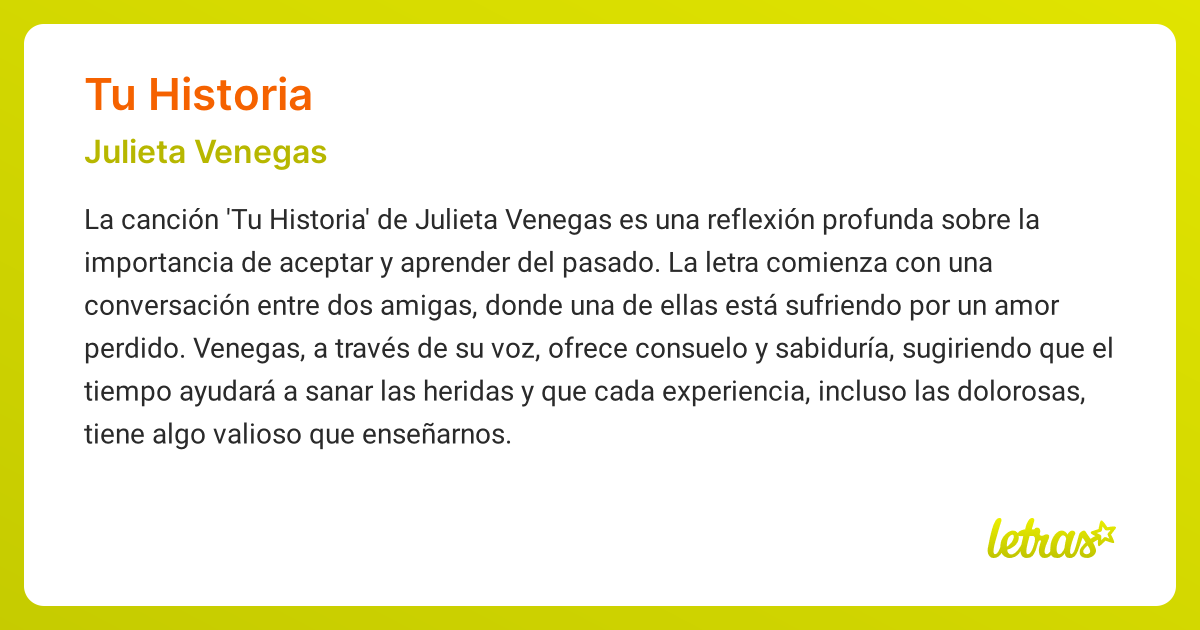 Significado de la canción TU HISTORIA (Julieta Venegas) - LETRAS.COM