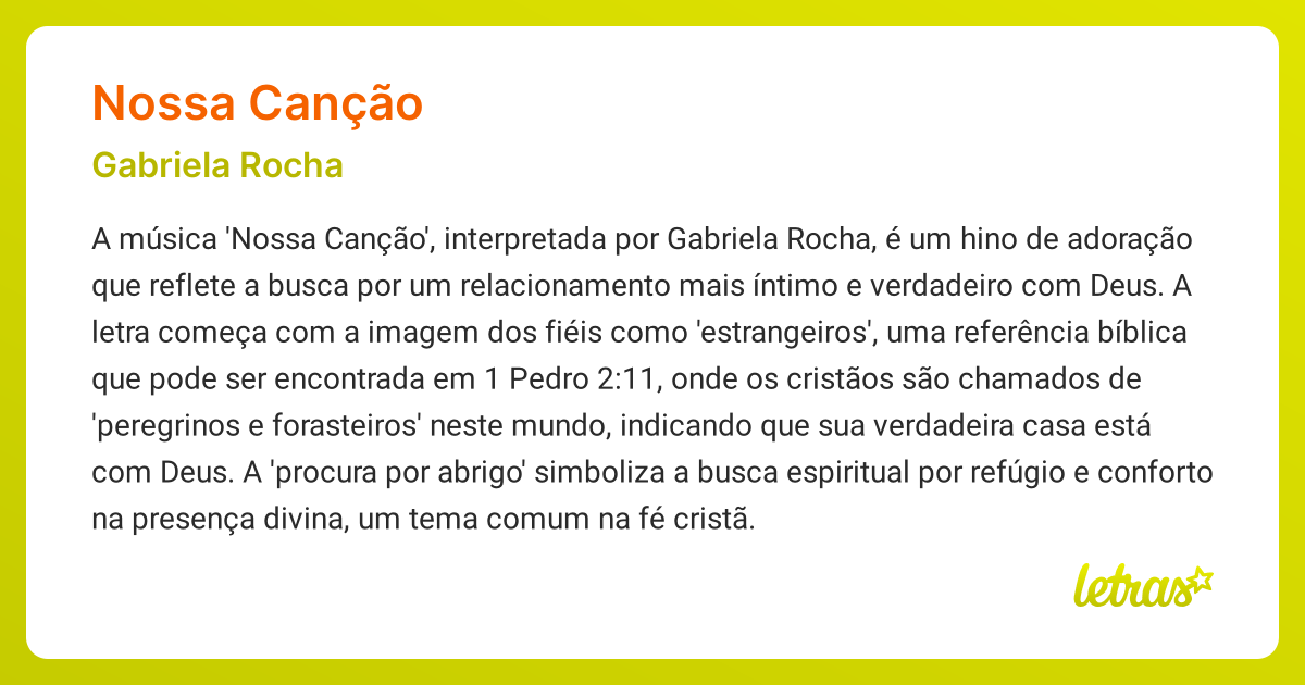 Significado da música NOSSA CANÇÃO (Gabriela Rocha) - LETRAS.MUS.BR