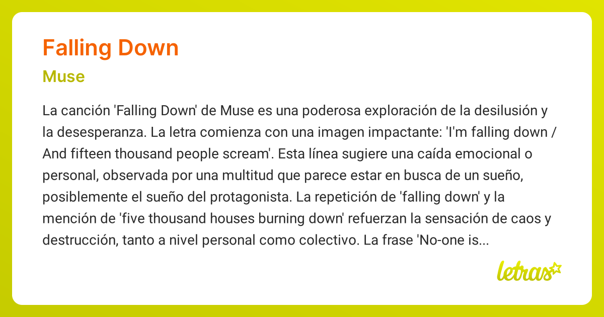 Significado de la canción FALLING DOWN (Muse) - LETRAS.COM