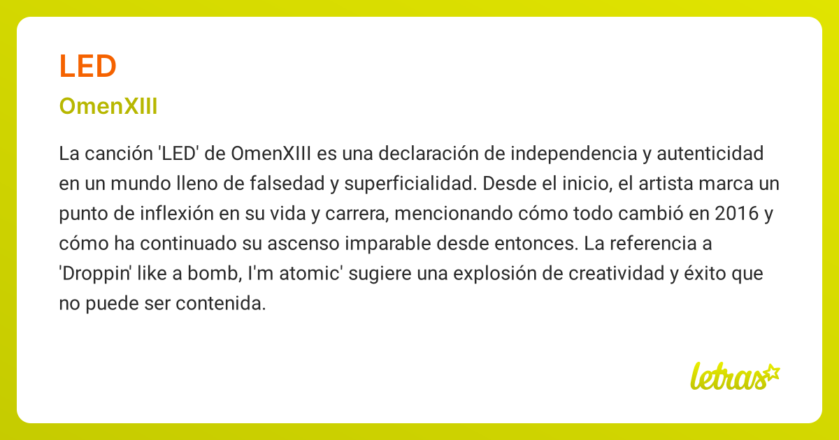 Significado de la canción LED (OmenXIII) - LETRAS.COM