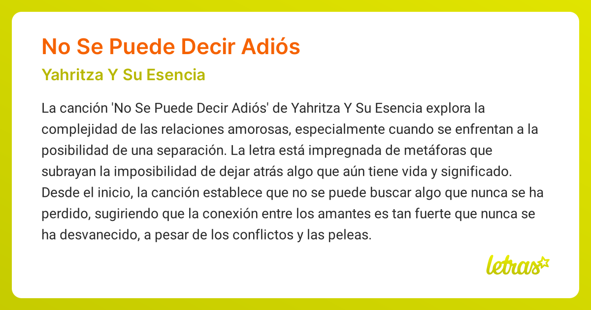 Significado de la canción NO SE PUEDE DECIR ADIÓS (Yahritza Y Su ...